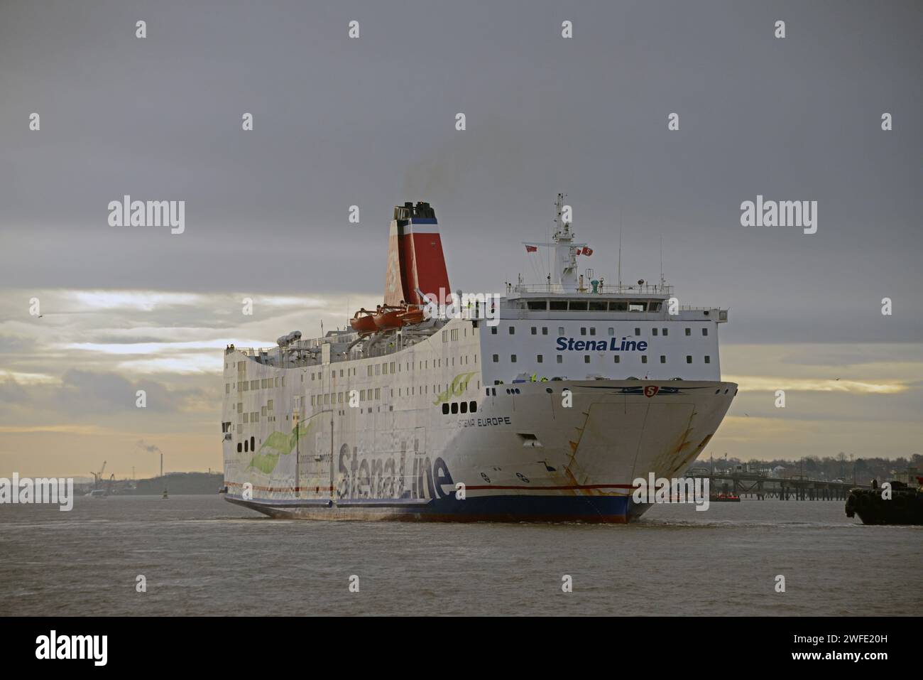 STENA LINE ferry STENA EUROPE undocking from Cammell Laird, Birkenhead ...