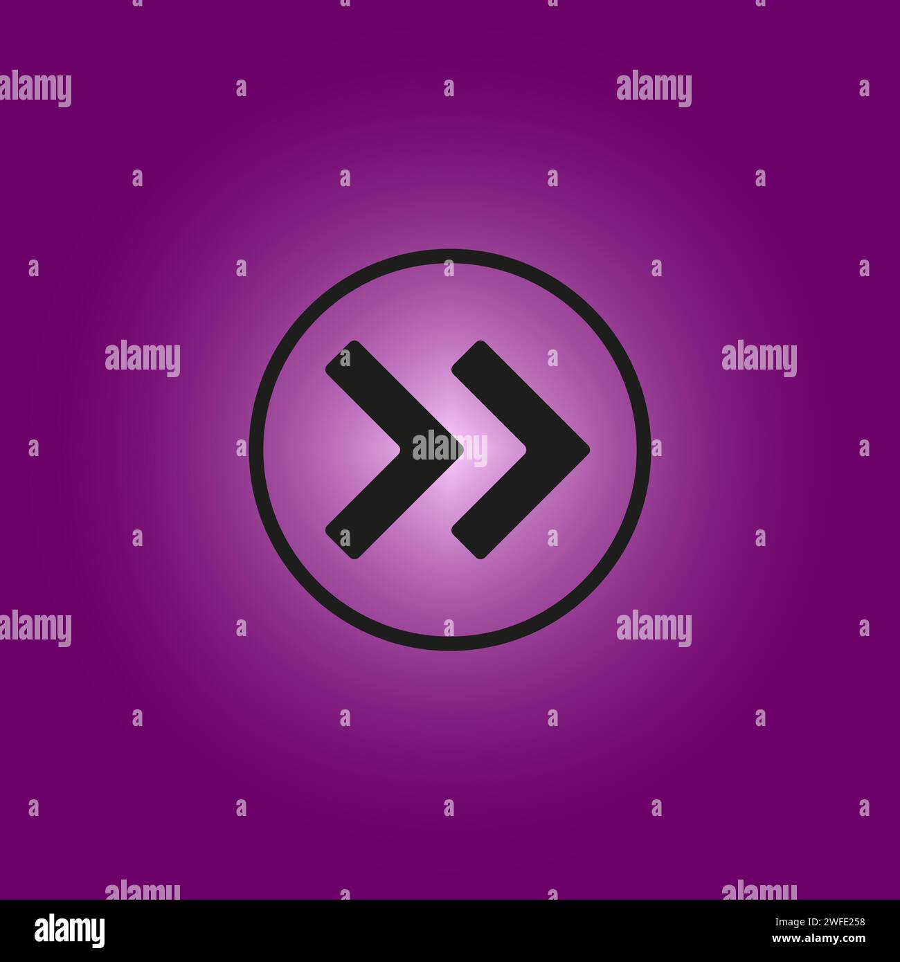 Fast forward double right arrows icon. Two arrows on a purple ...