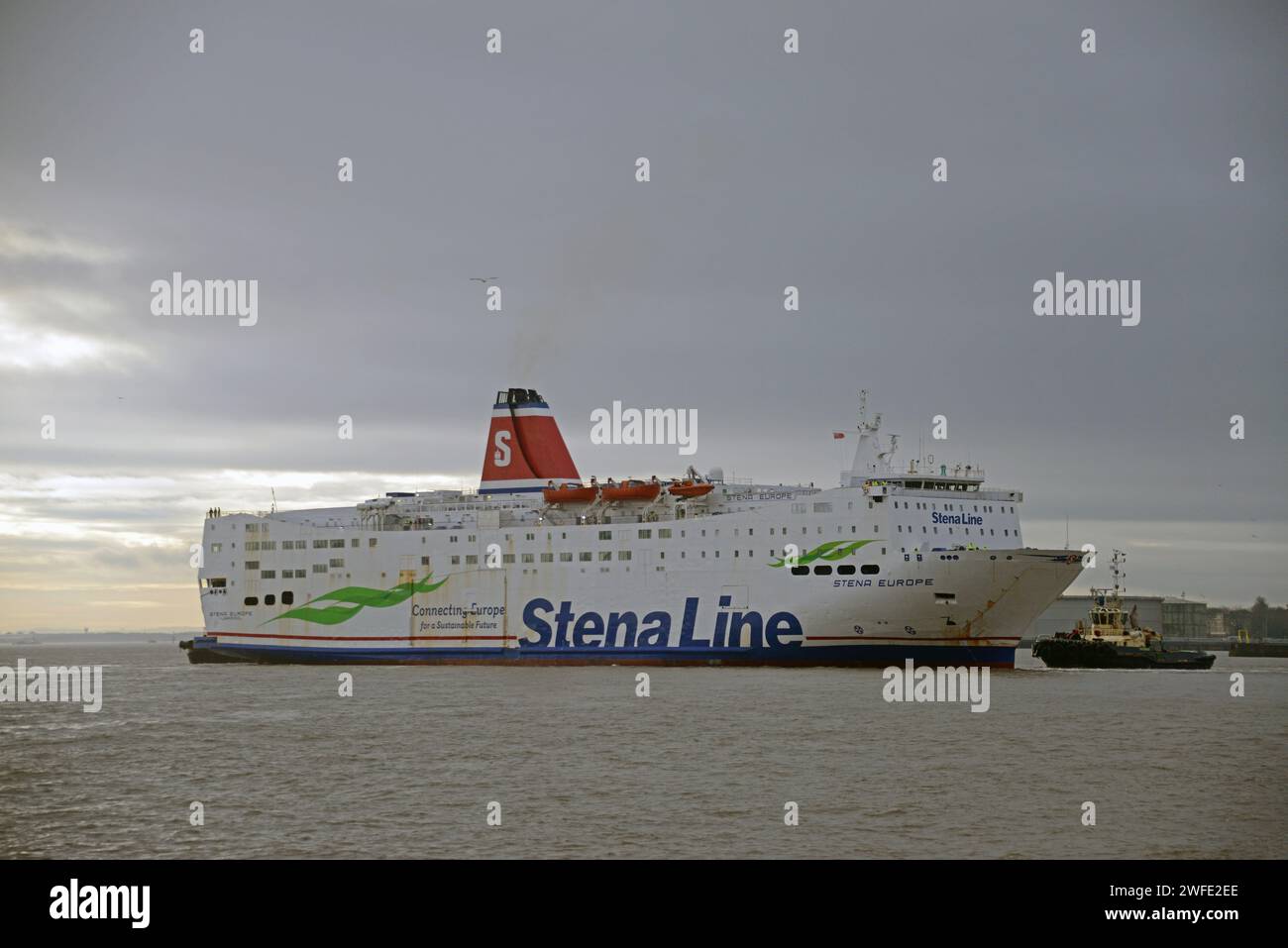 STENA LINE ferry STENA EUROPE undocking from Cammell Laird, Birkenhead ...
