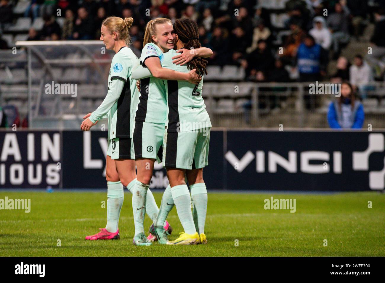 Paris, France. 30th Jan, 2024. Mia Fishel of Chelsea celebrates after ...