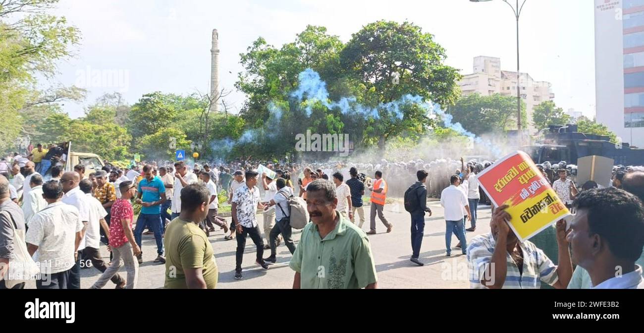 Colombo, Sri Lanka. 30th January 2024. The police fired tear gas and ...