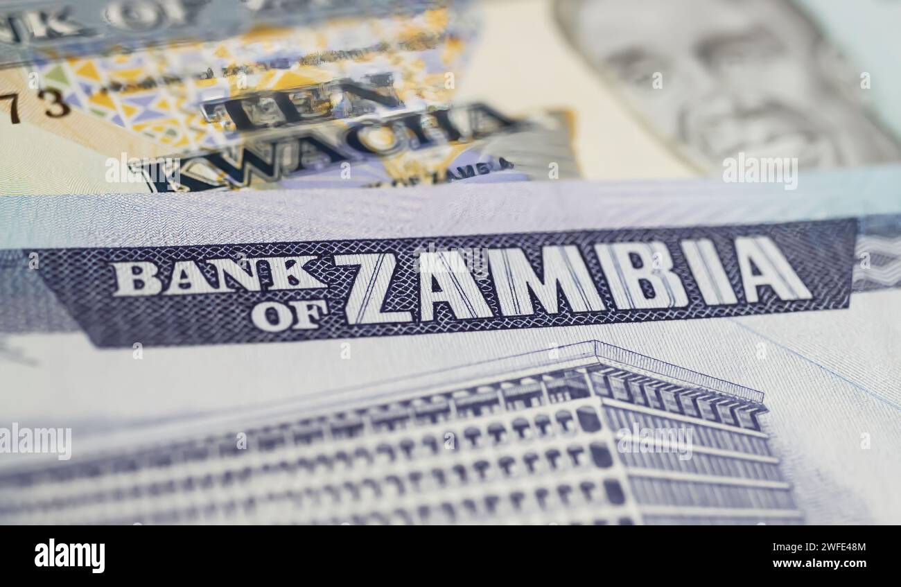 Closeup of old historical kwacha currency banknote of bank of Zambia ...