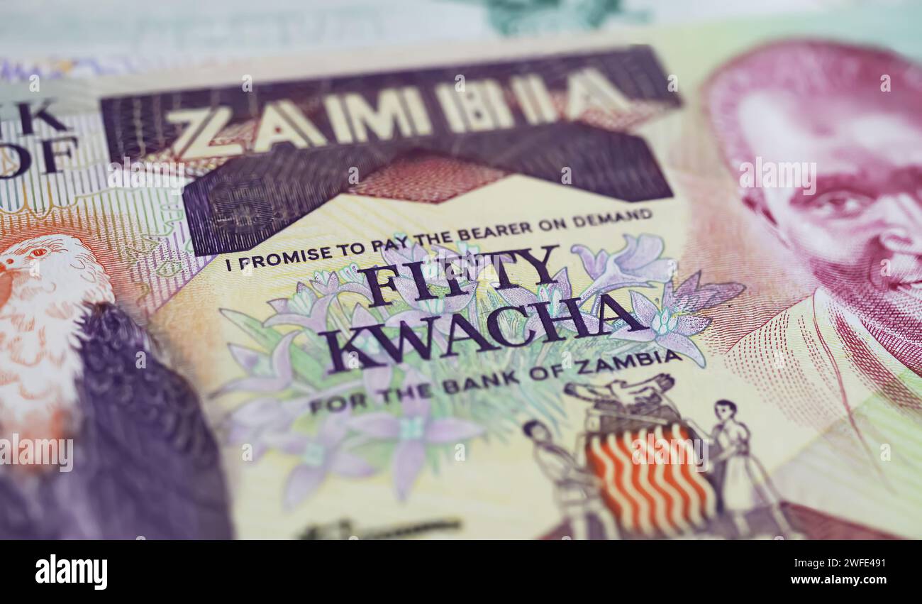Closeup of old historical kwacha currency banknote of bank of Zambia ...