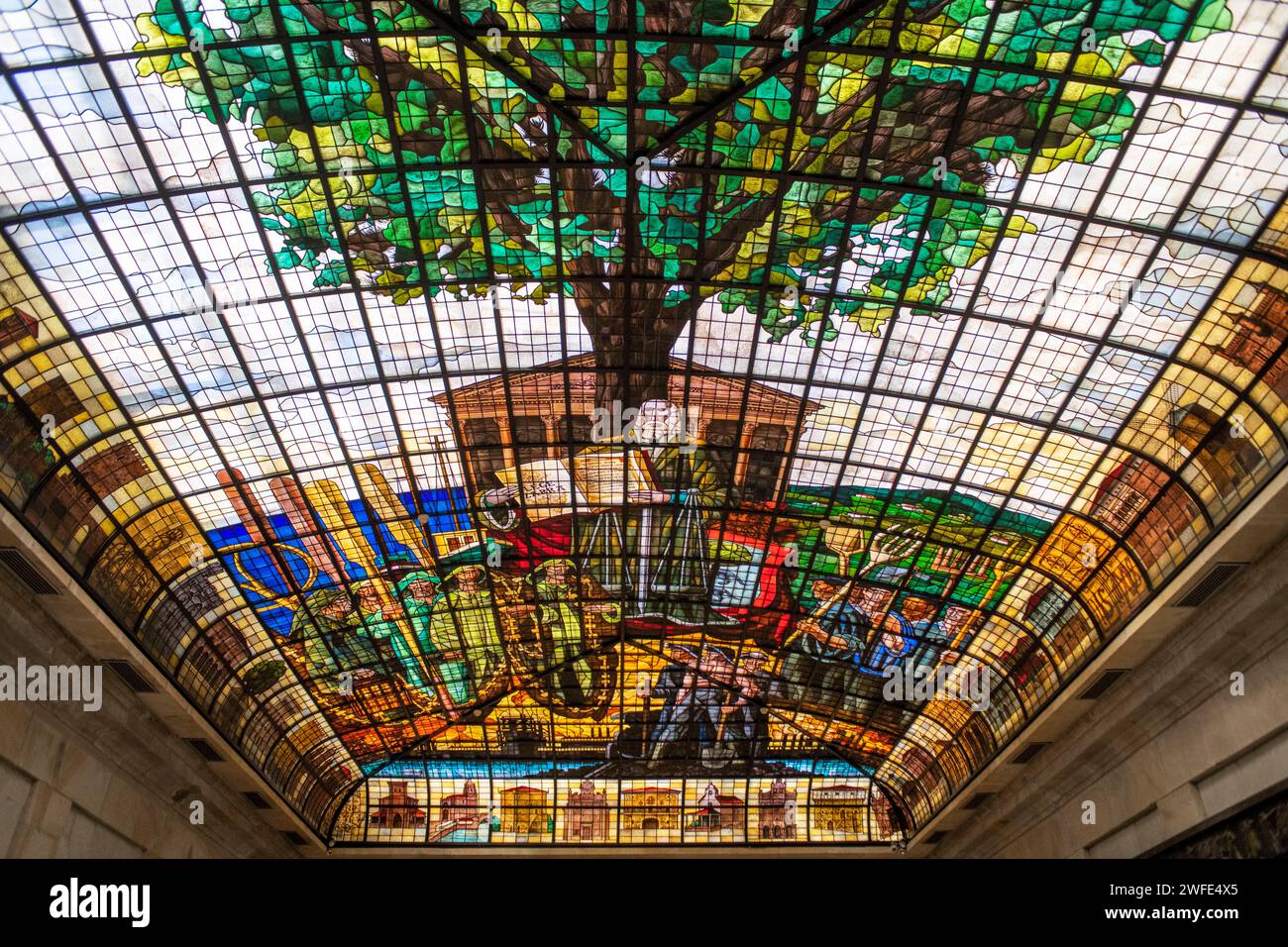 The Tree of Gernika stained glass ceiling in the Assembly House Casa de ...