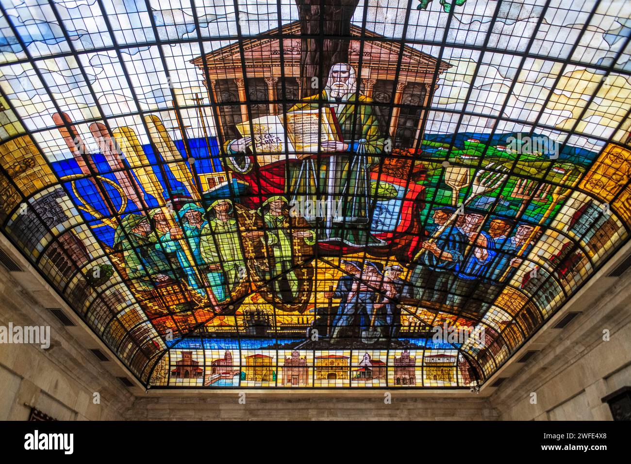 The Tree of Gernika stained glass ceiling in the Assembly House Casa de ...