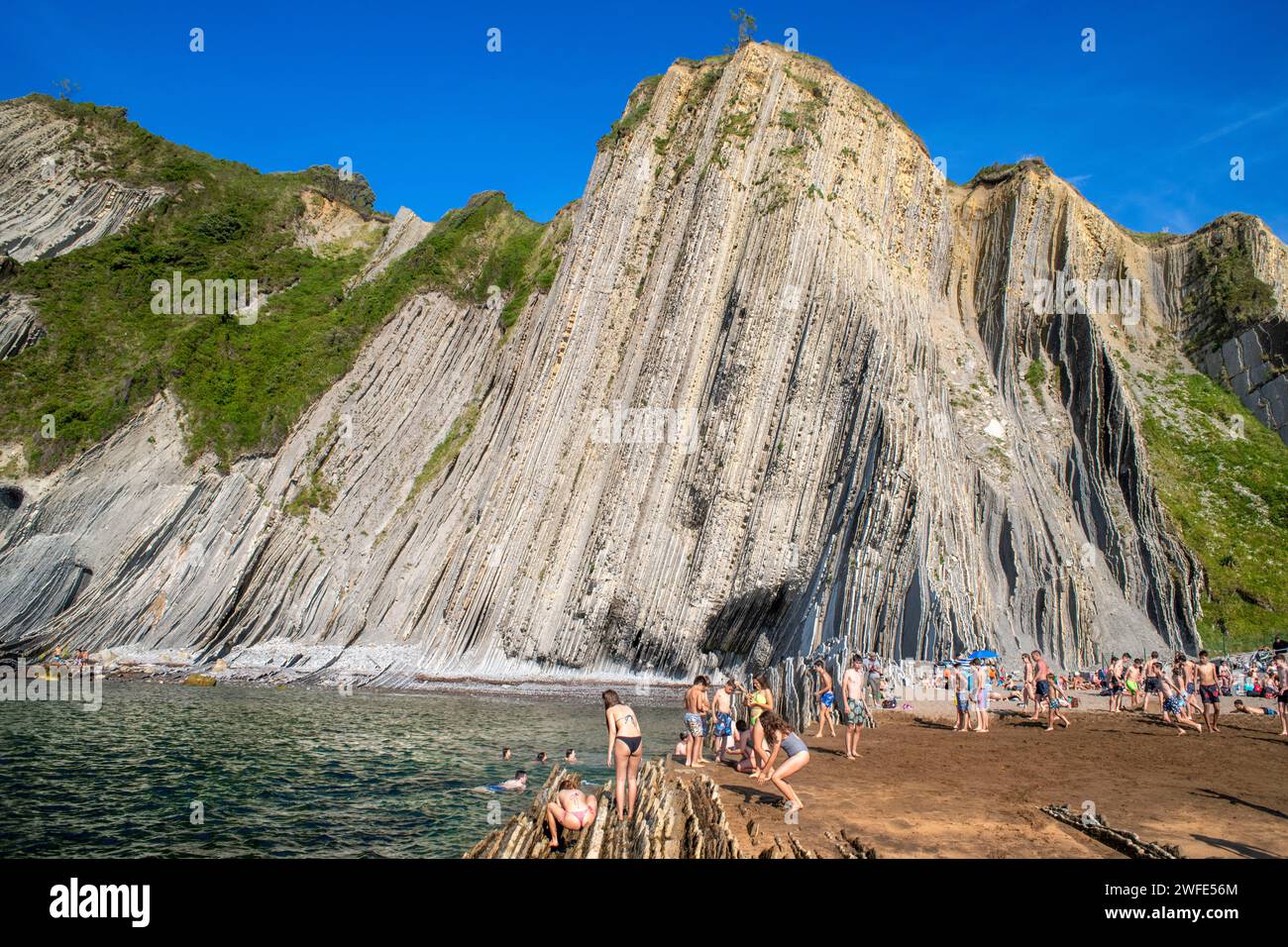 Itzurun beach and Flysch de Zumaia flysch, sedimentary rock formations ...
