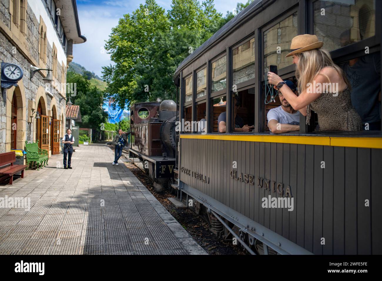 Azpeitia station and old steam train car in the Basque Railway Museum ...