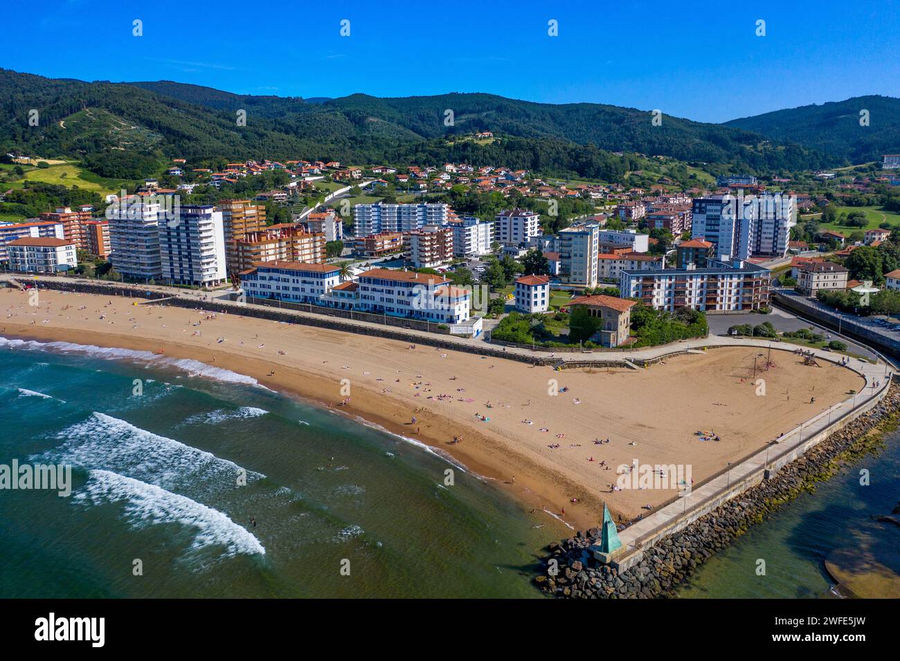 Aerial view of Playa de Baquio Bakio beach, Bizkaiko hondartza Bakioko ...