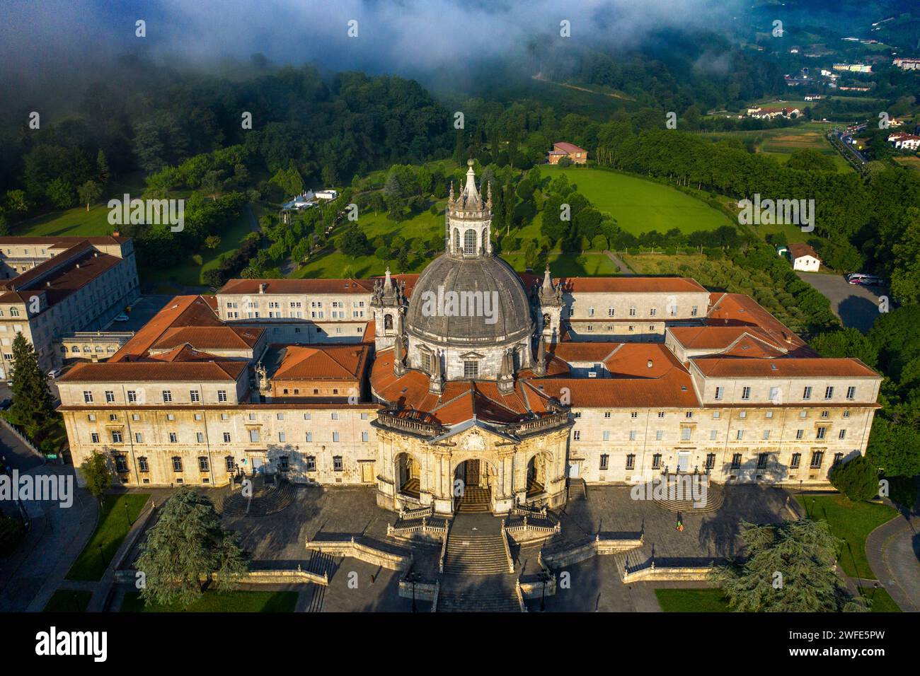 Aerial view of Shrine and Basilica of Loyola, between the towns of ...