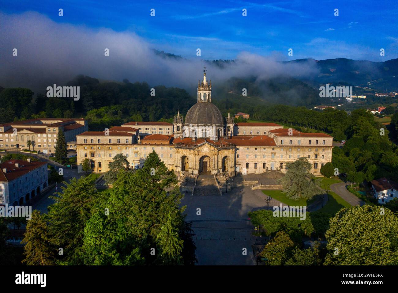 Aerial view of Shrine and Basilica of Loyola, between the towns of ...