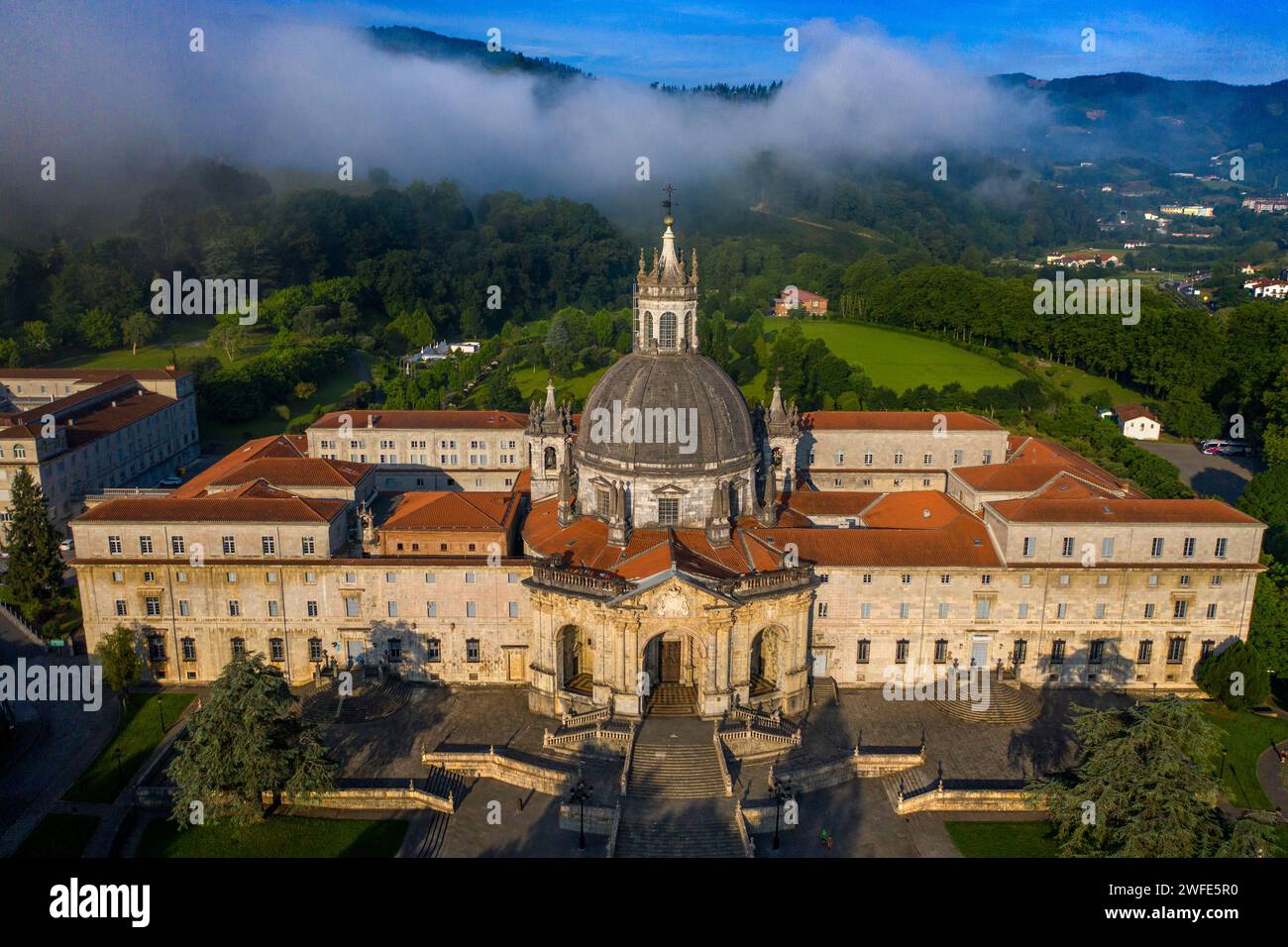Aerial view of Shrine and Basilica of Loyola, between the towns of ...