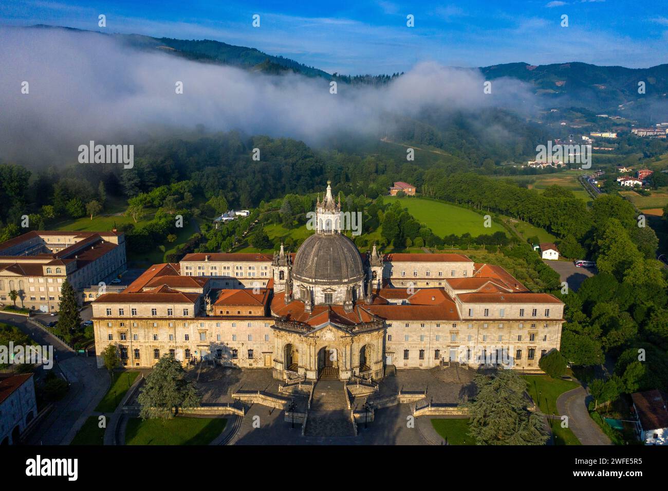Aerial view of Shrine and Basilica of Loyola, between the towns of ...