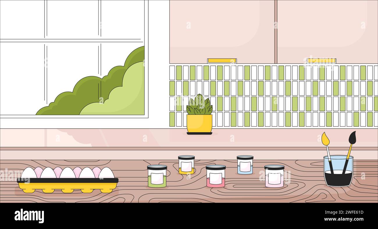 Easter egg preparation in kitchen line cartoon flat illustration Stock ...
