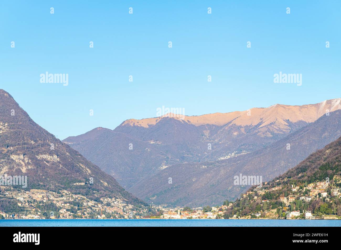A view of the mountains and valley of Lake Como in the Alps in Italy ...