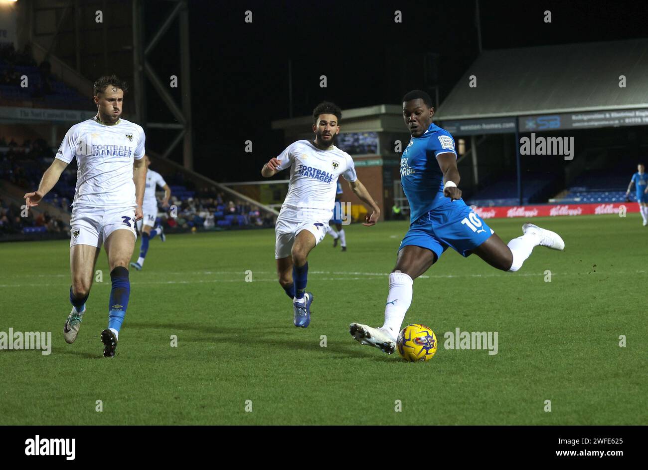 Peterborough, UK. 30th Jan, 2024. Ephron Mason-Clark (PU) scores the ...