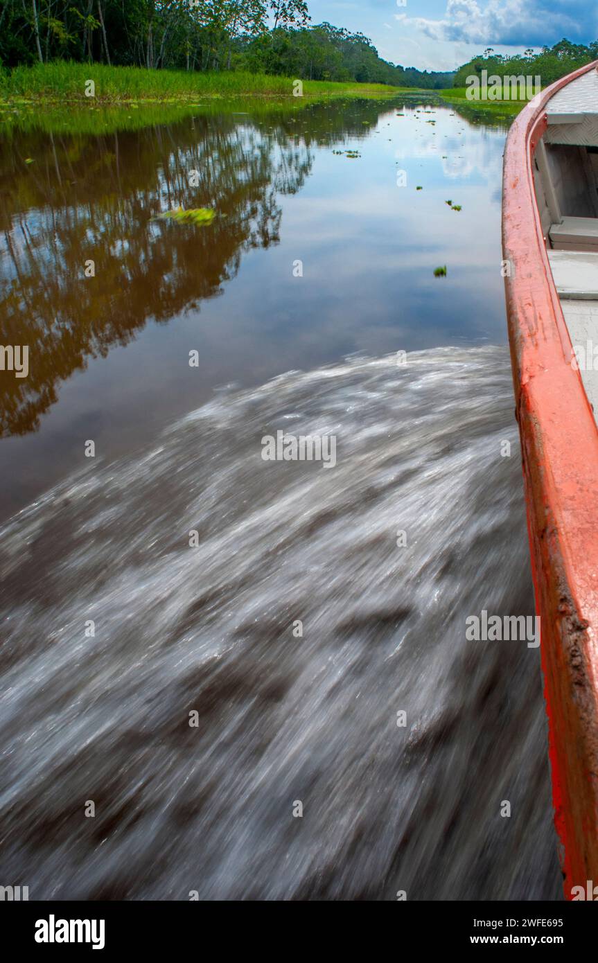 Amazon river Expedition by boat along the Amazon River near Iquitos ...