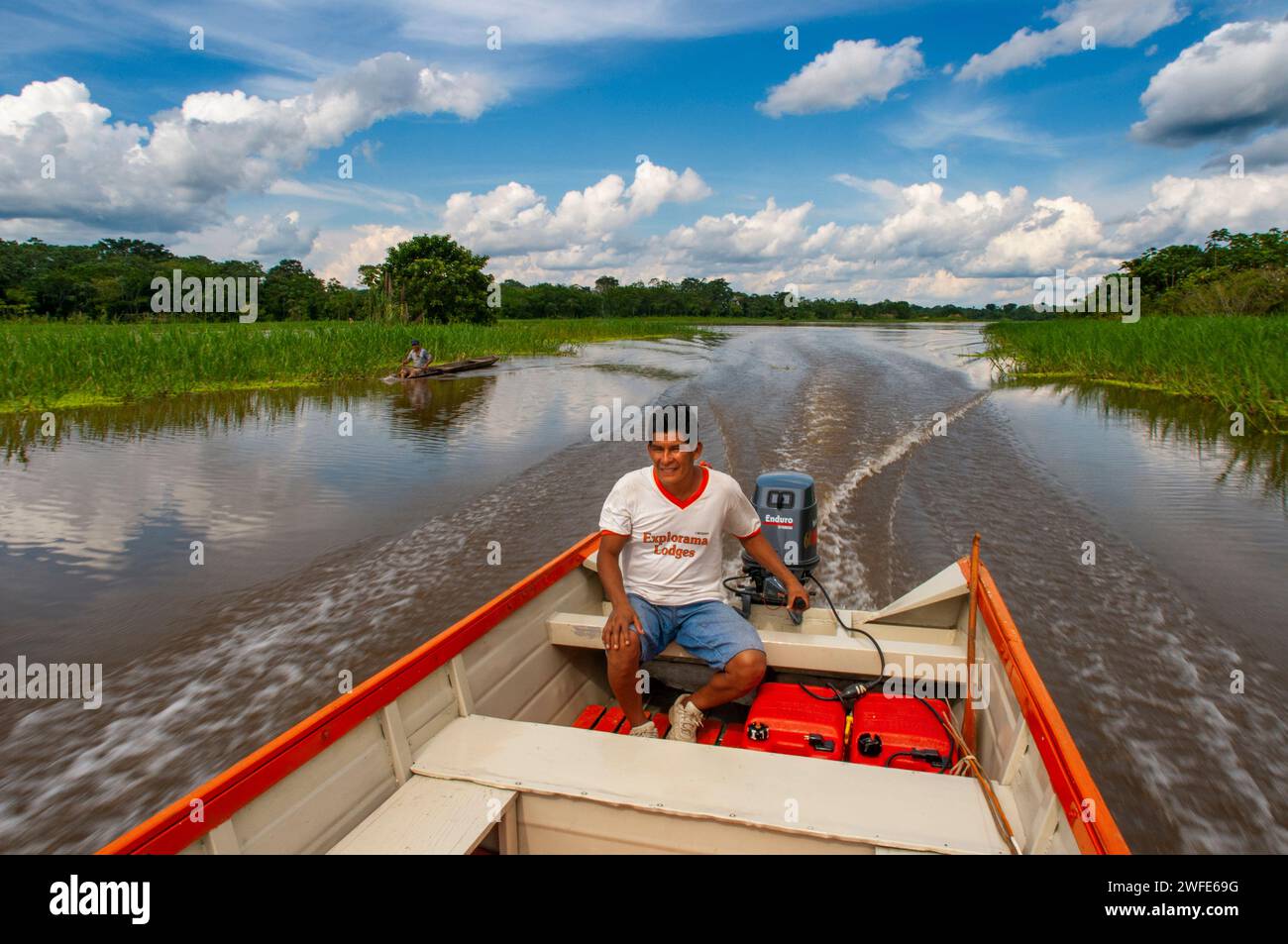 Amazon river Expedition by boat along the Amazon River near Iquitos ...