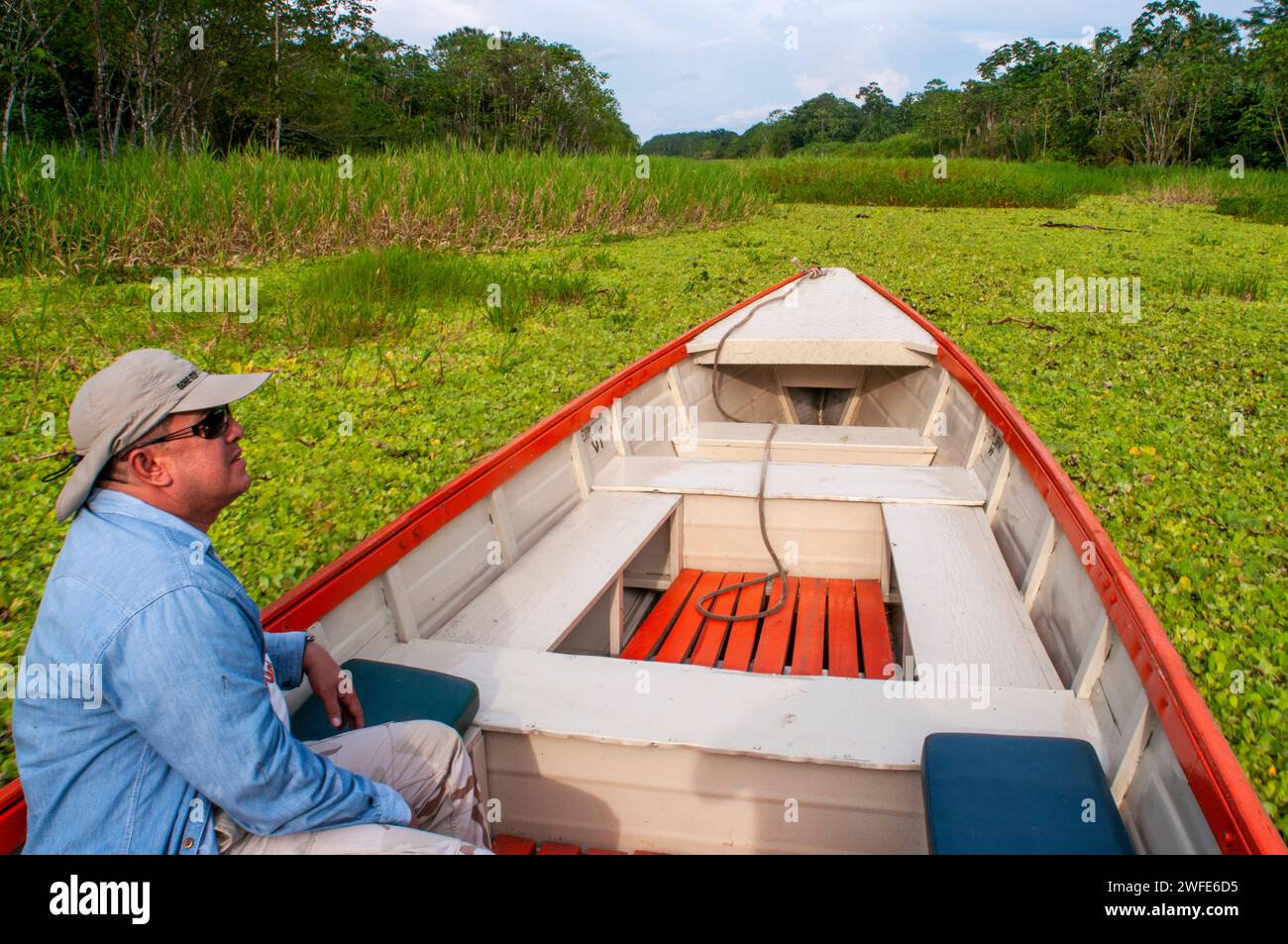 Amazon river Expedition by boat along the Amazon River near Iquitos ...