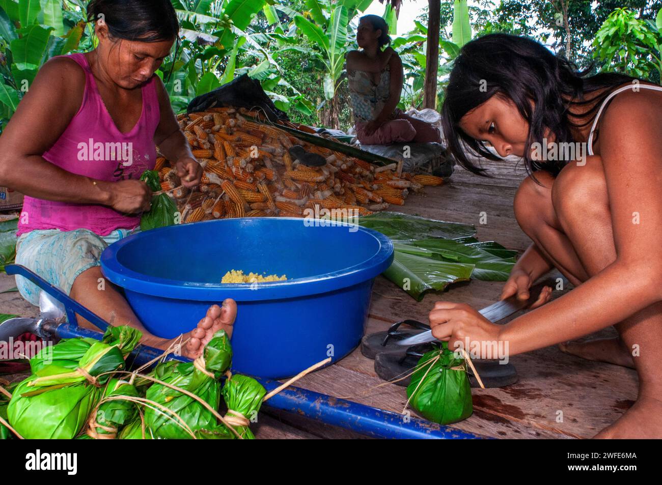 Leaves cooking jungle tribe hi-res stock photography and images - Alamy