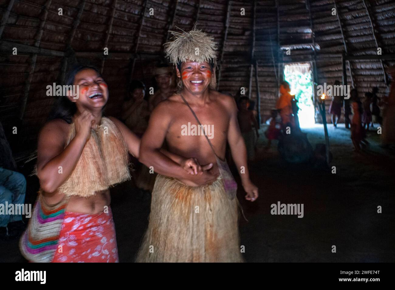 Fire dances, Yagua Indians living a traditional life near the Amazonian ...