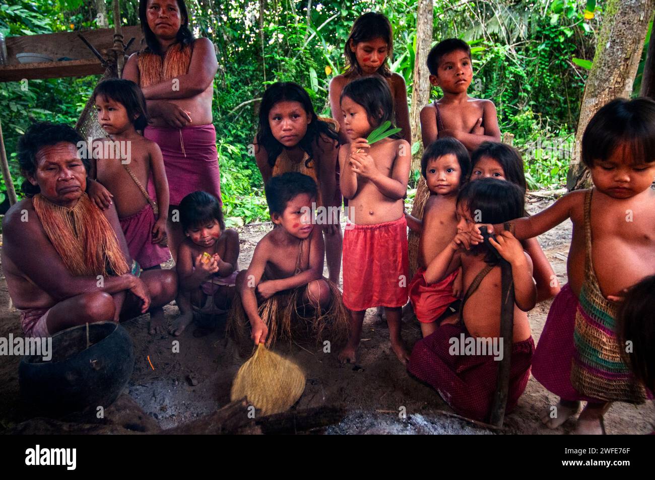 Cooking Yagua Indians living a traditional life near the Amazonian city ...