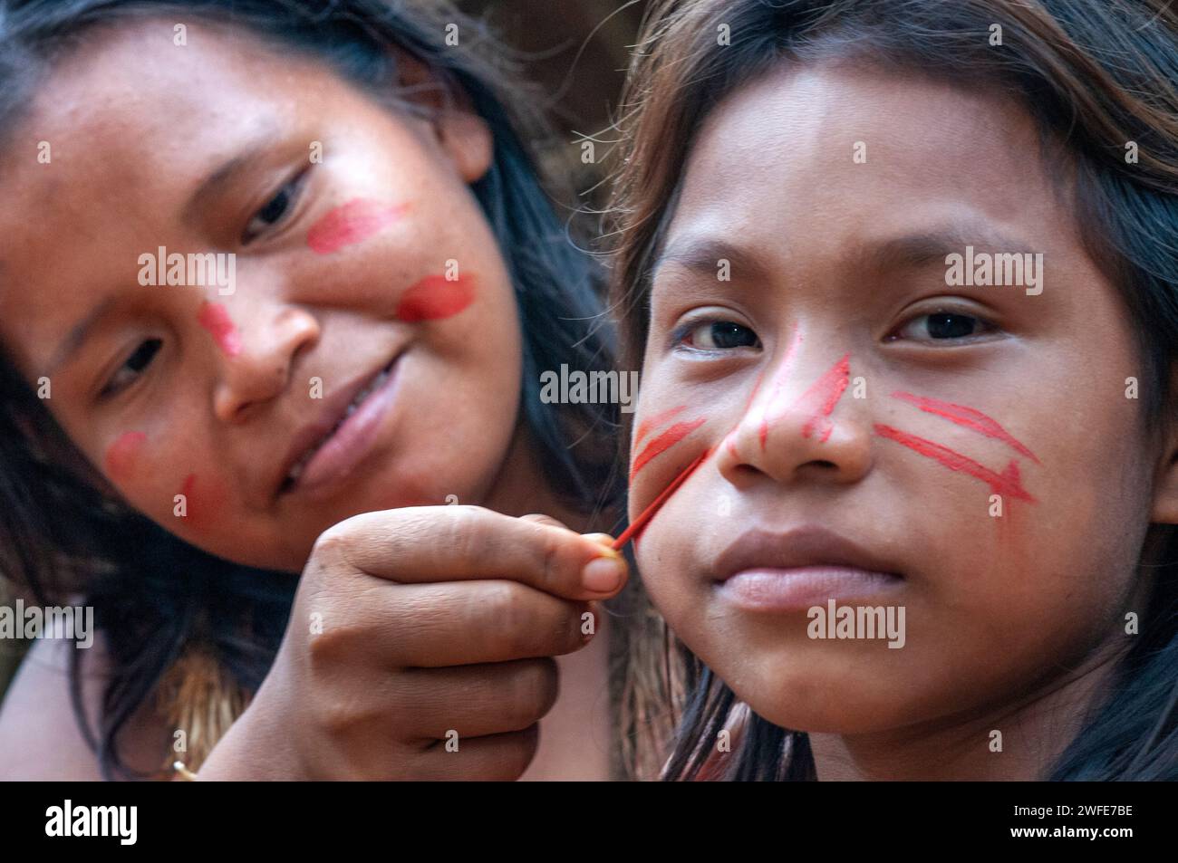 Tattoo painting, Yagua Indians living a traditional life near the ...