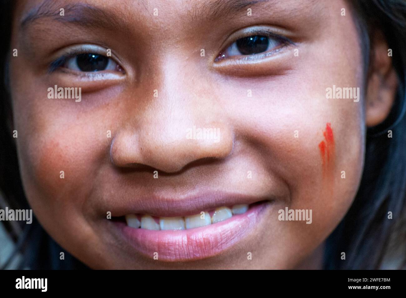 Girl Portrait Yagua Indians Living A Traditional Life Near The