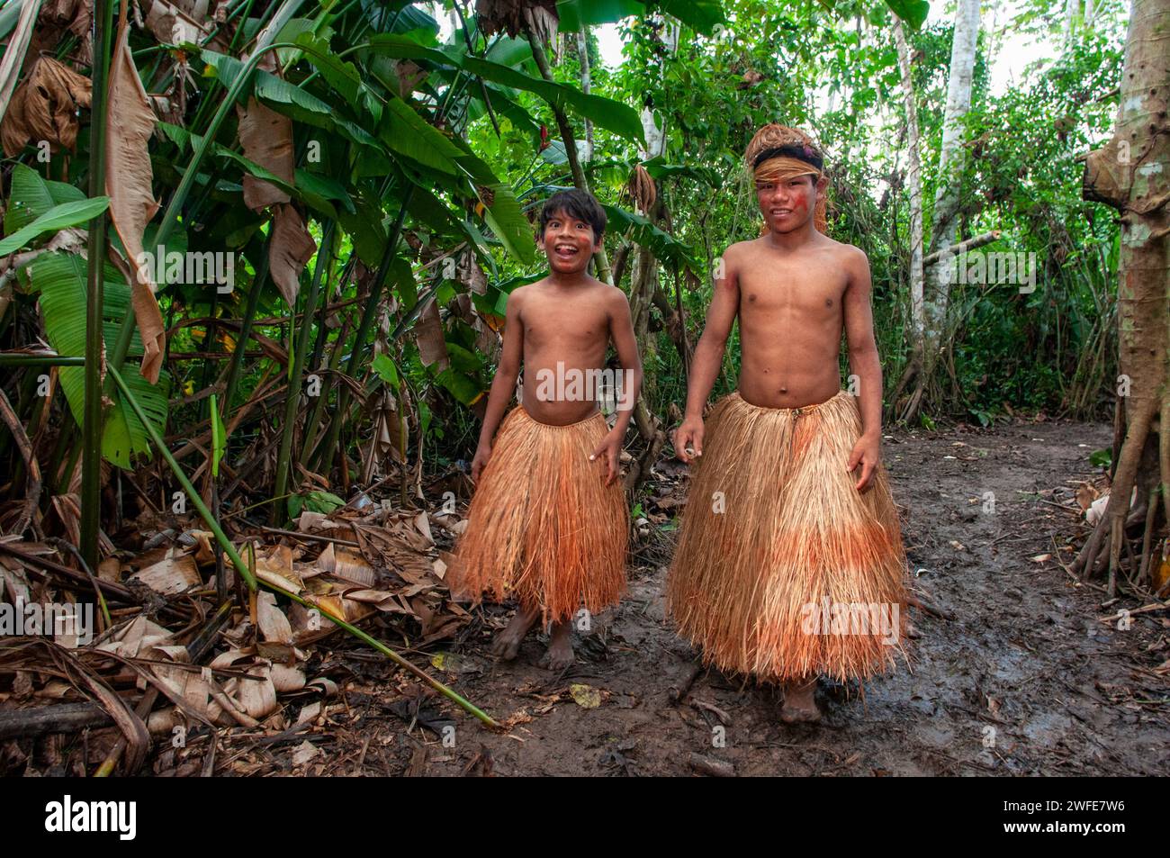 Teenagers yagua Indians living a traditional life near the Amazonian ...