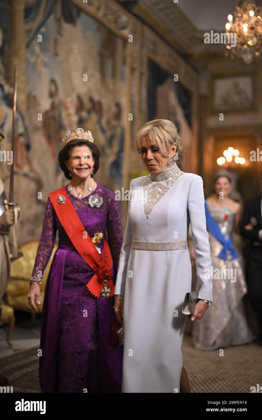 Stockholm, Sweden. 30th Jan, 2024. Brigitte Macron arriving at a state ...