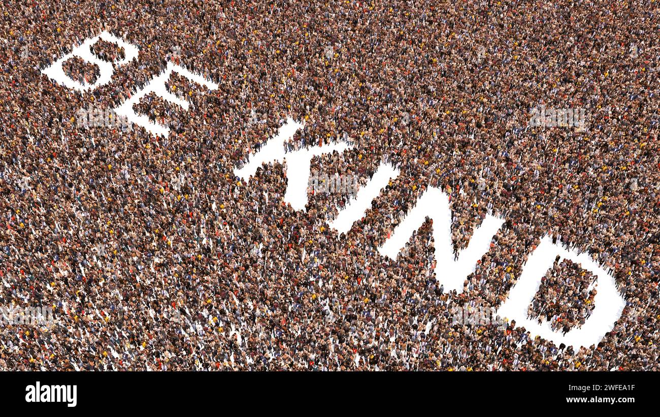 Concept or conceptual large community of people forming BE KIND slogan ...
