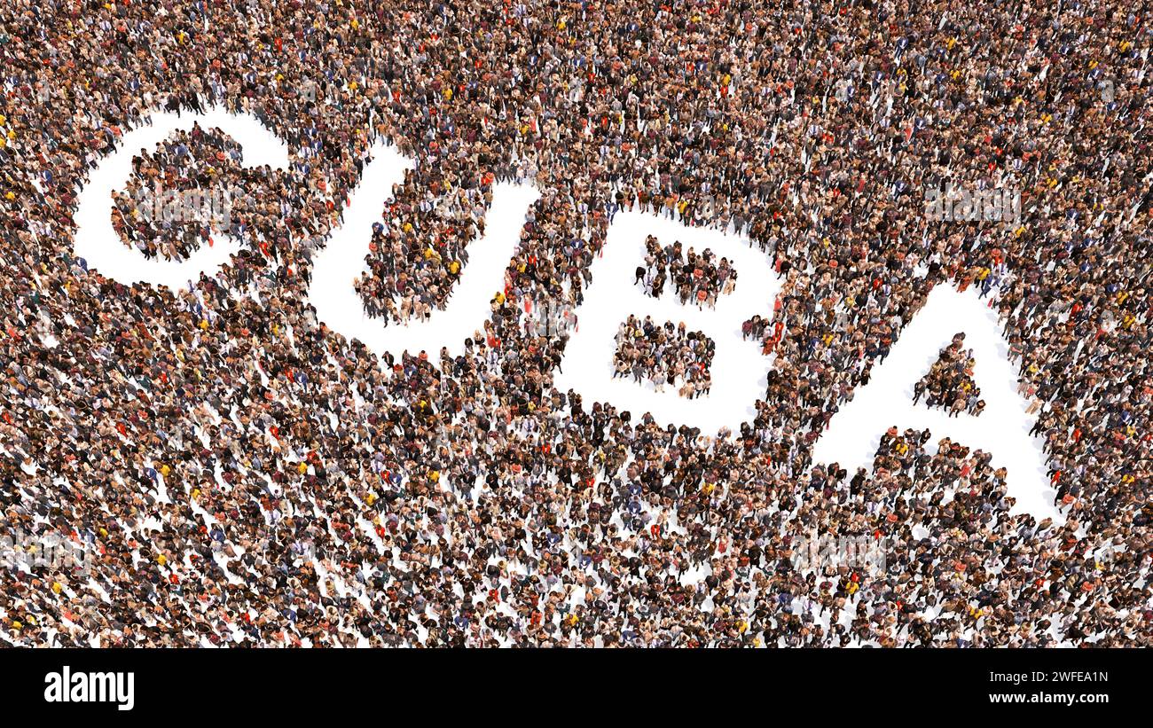 Concept or conceptual large community of people forming the word CUBA ...