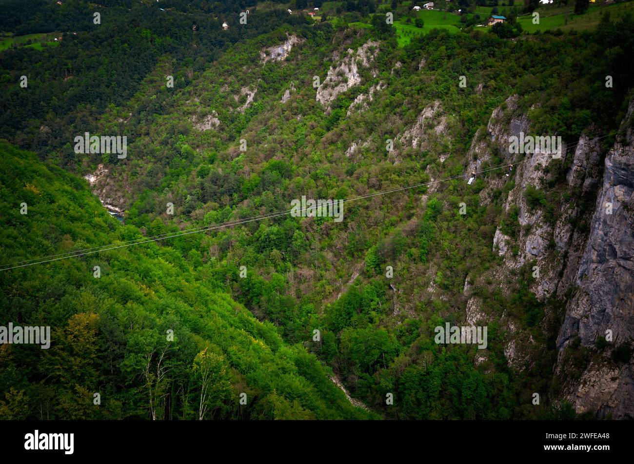 Amazing zip line in Montenegro. Tara Canyon Stock Photo - Alamy
