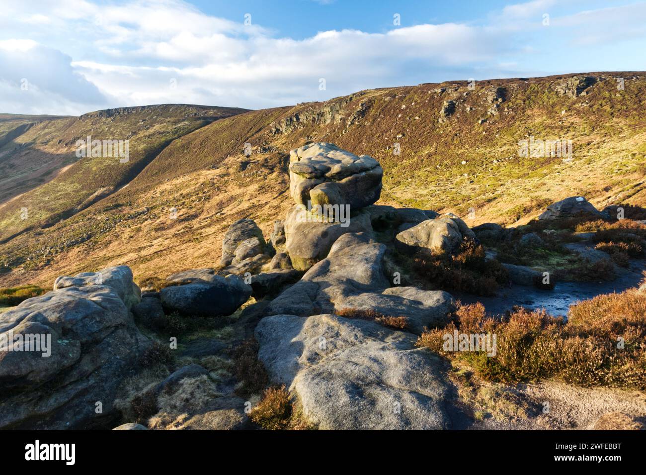Winter sunset from Ringing Roger on Kinder Scout in the Peak District ...