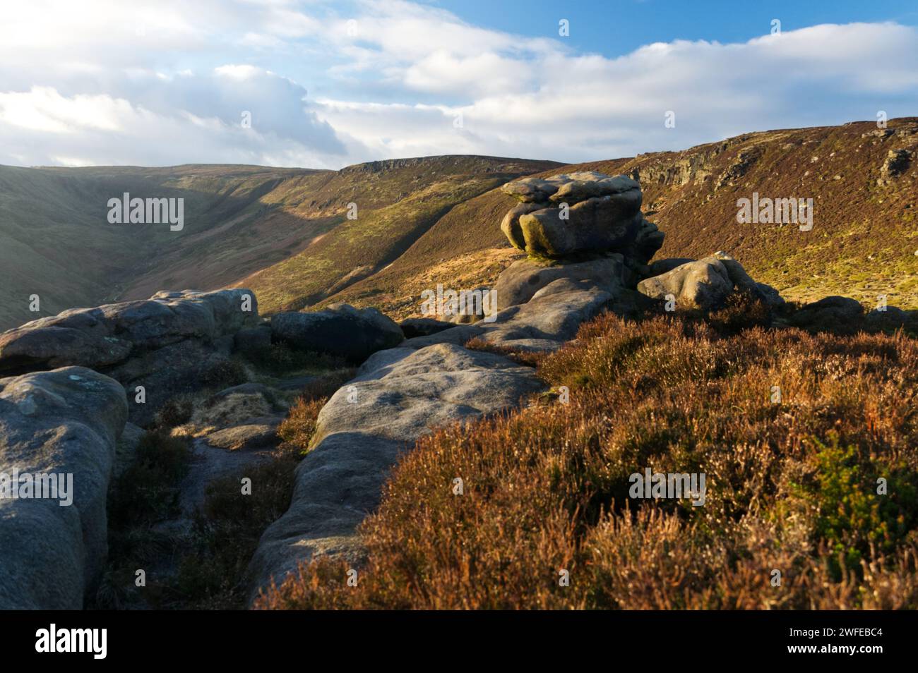 Winter sunset from Ringing Roger on Kinder Scout in the Peak District ...