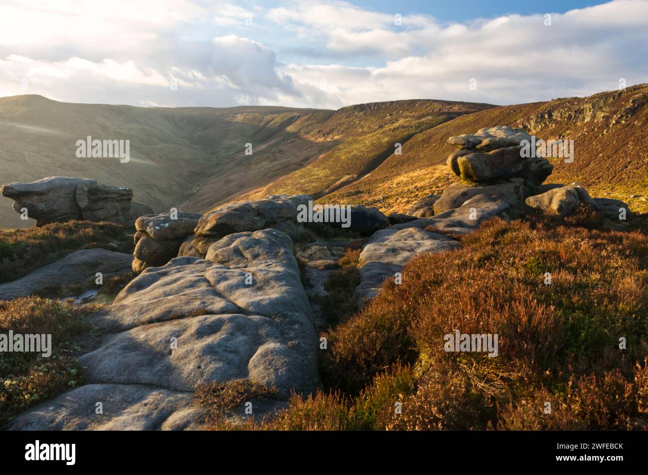 Winter sunset from Ringing Roger on Kinder Scout in the Peak District ...