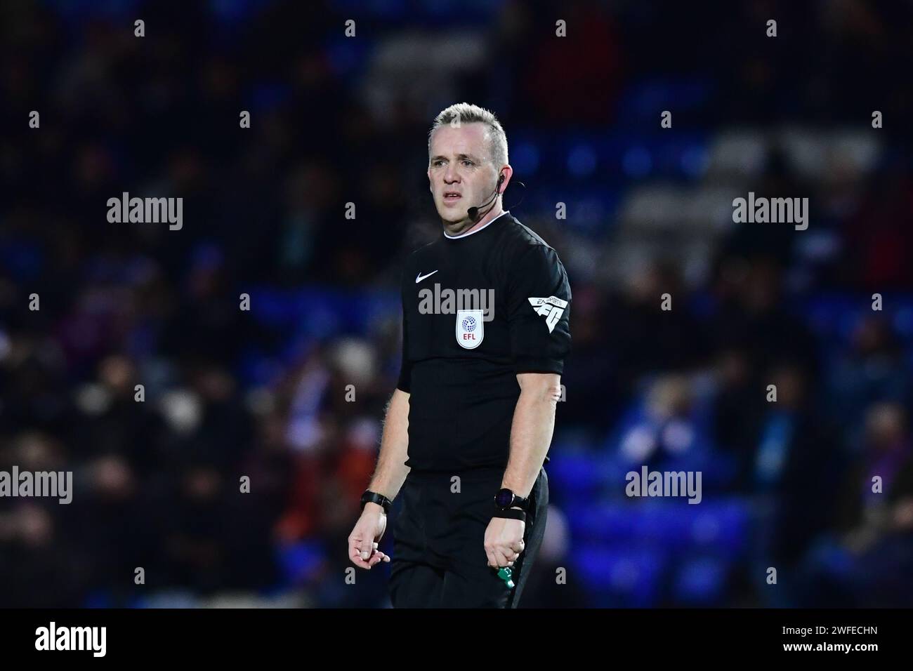 Referee Carl Brook (Match referee) looks on during the EFL Trophy ...