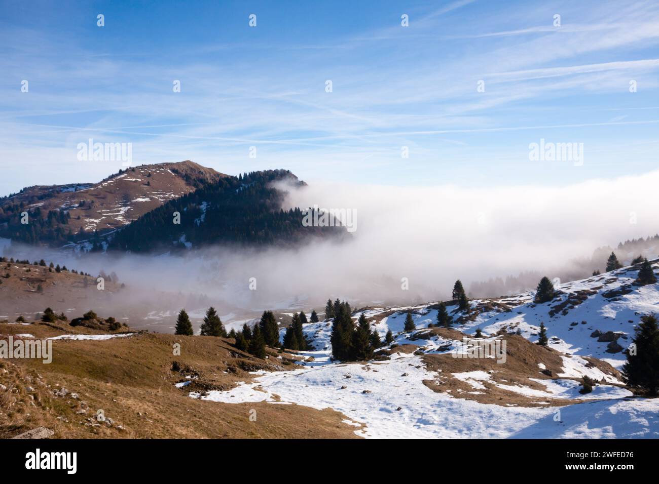 Italian Alps winter landscape with snow, Grappa mount Stock Photo - Alamy