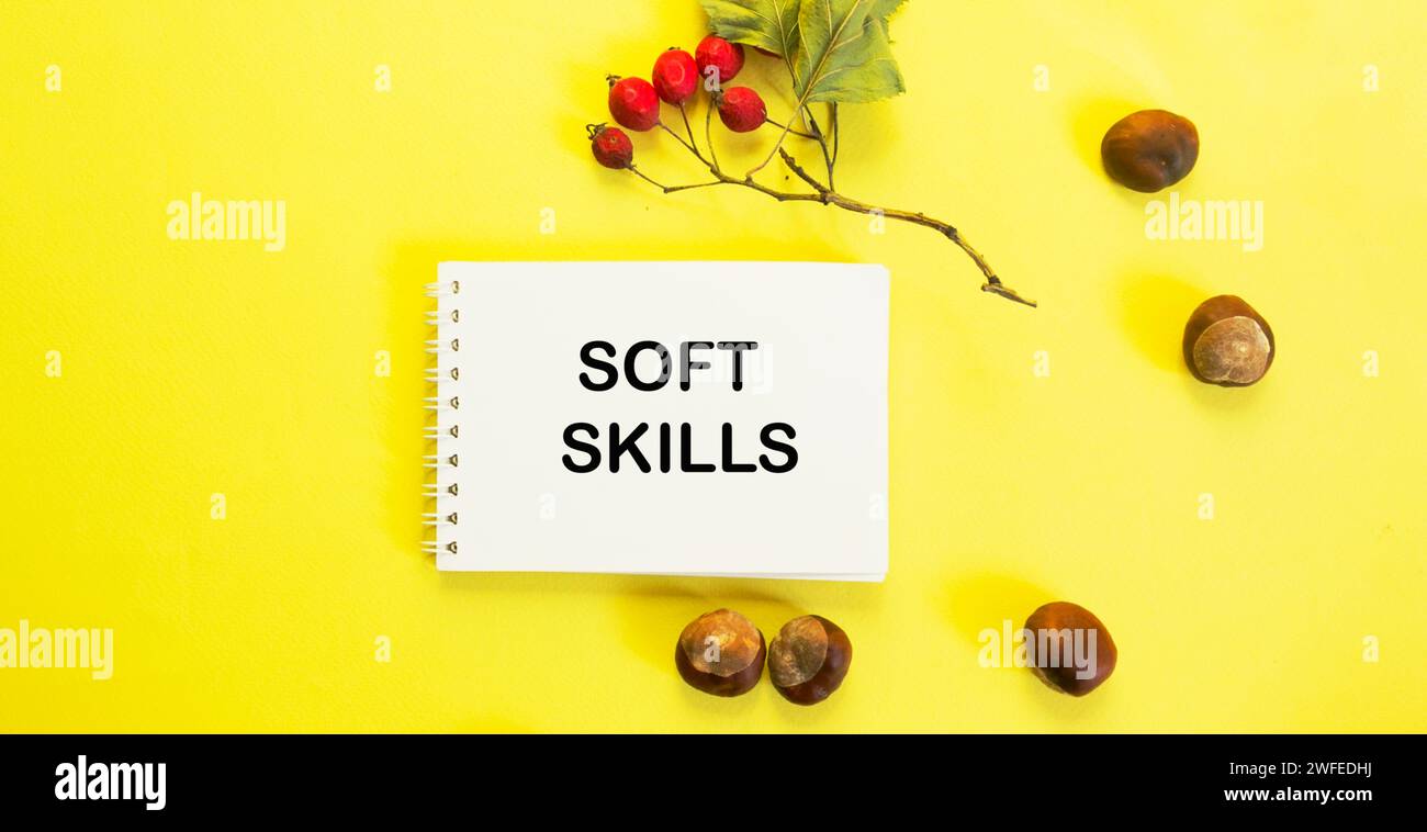 Notepad with text Soft Skills on yellow background, business concept ...