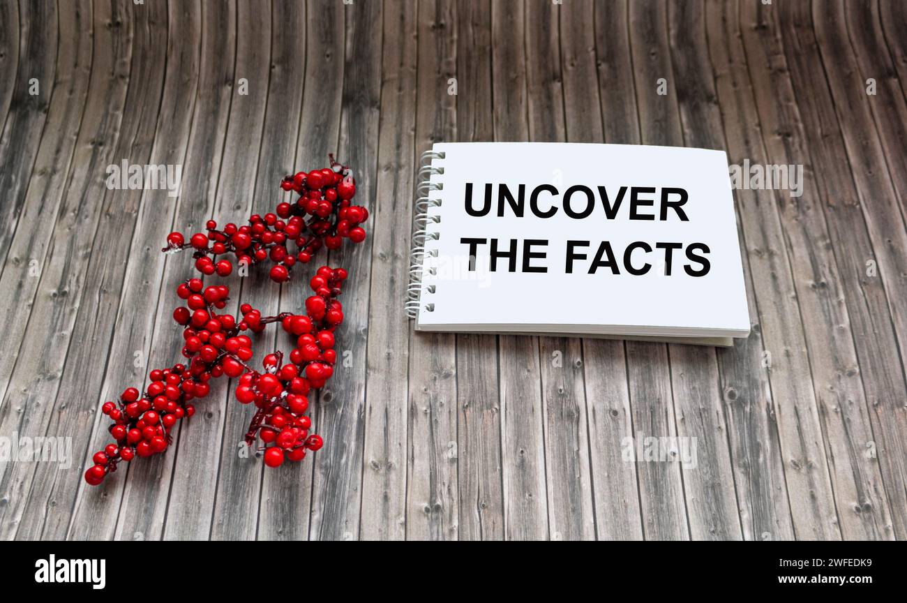 Text sign Reveal the facts on notepad and wooden background Stock Photo ...
