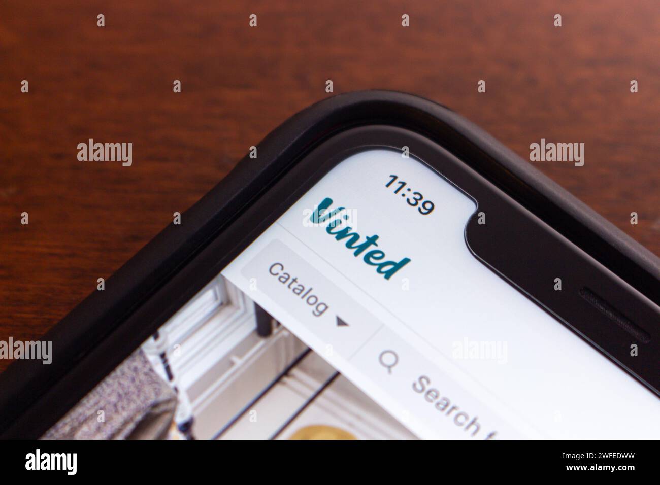 Vancouver, CANADA - Jan 17 2024 : Logo of Vinted seen in its website on iPhone. Vinted is a ...