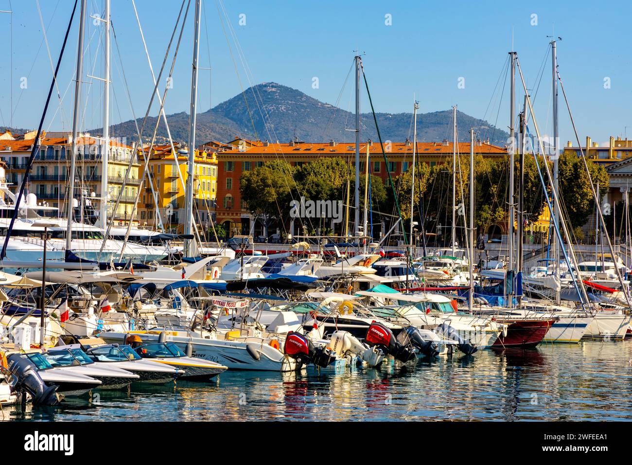 Nice, France - August 5, 2022: Nice port with yachts, boats and pierces ...