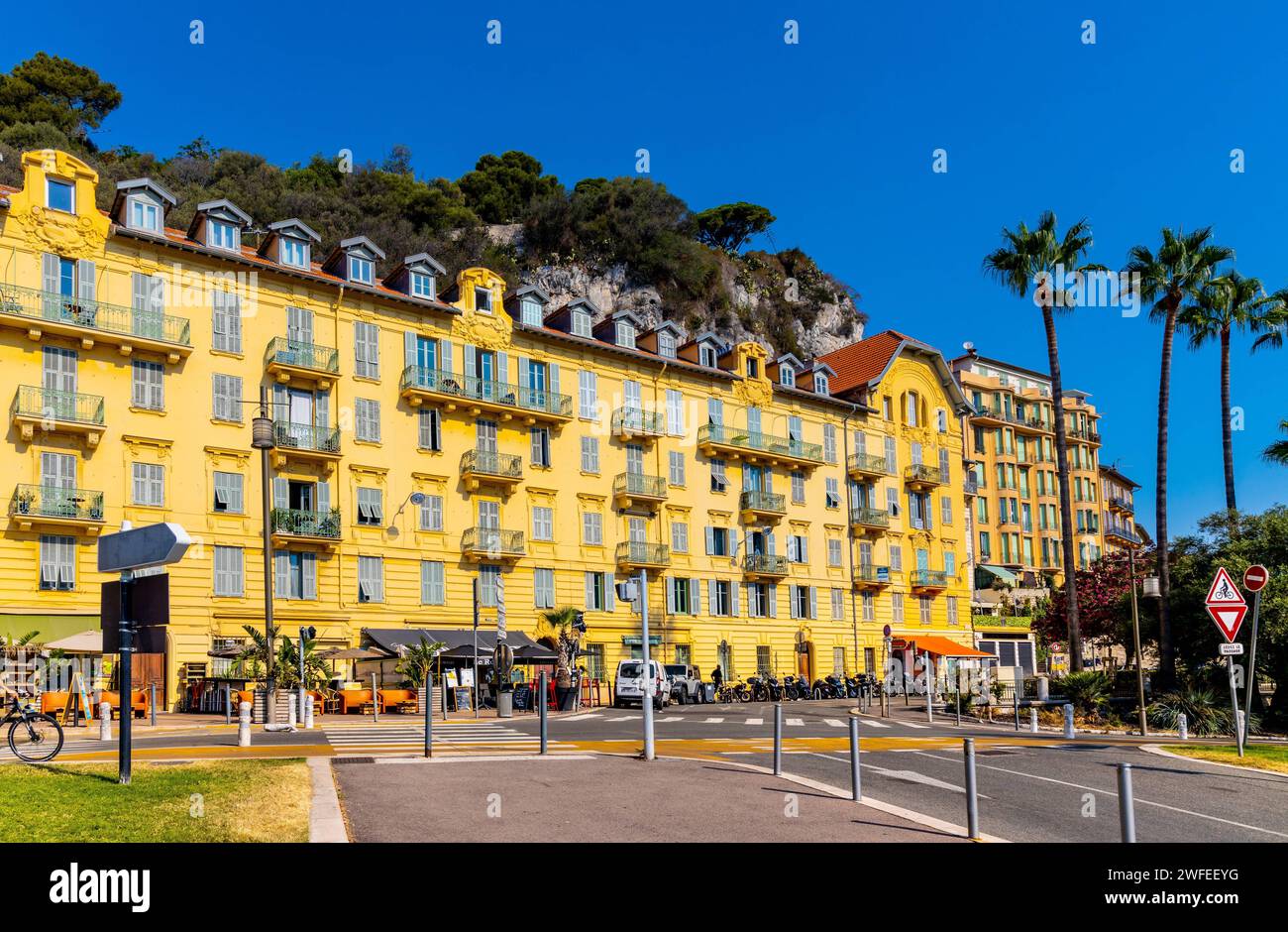 Nice, France - August 5, 2022: Colorful tenement houses along Rue de ...