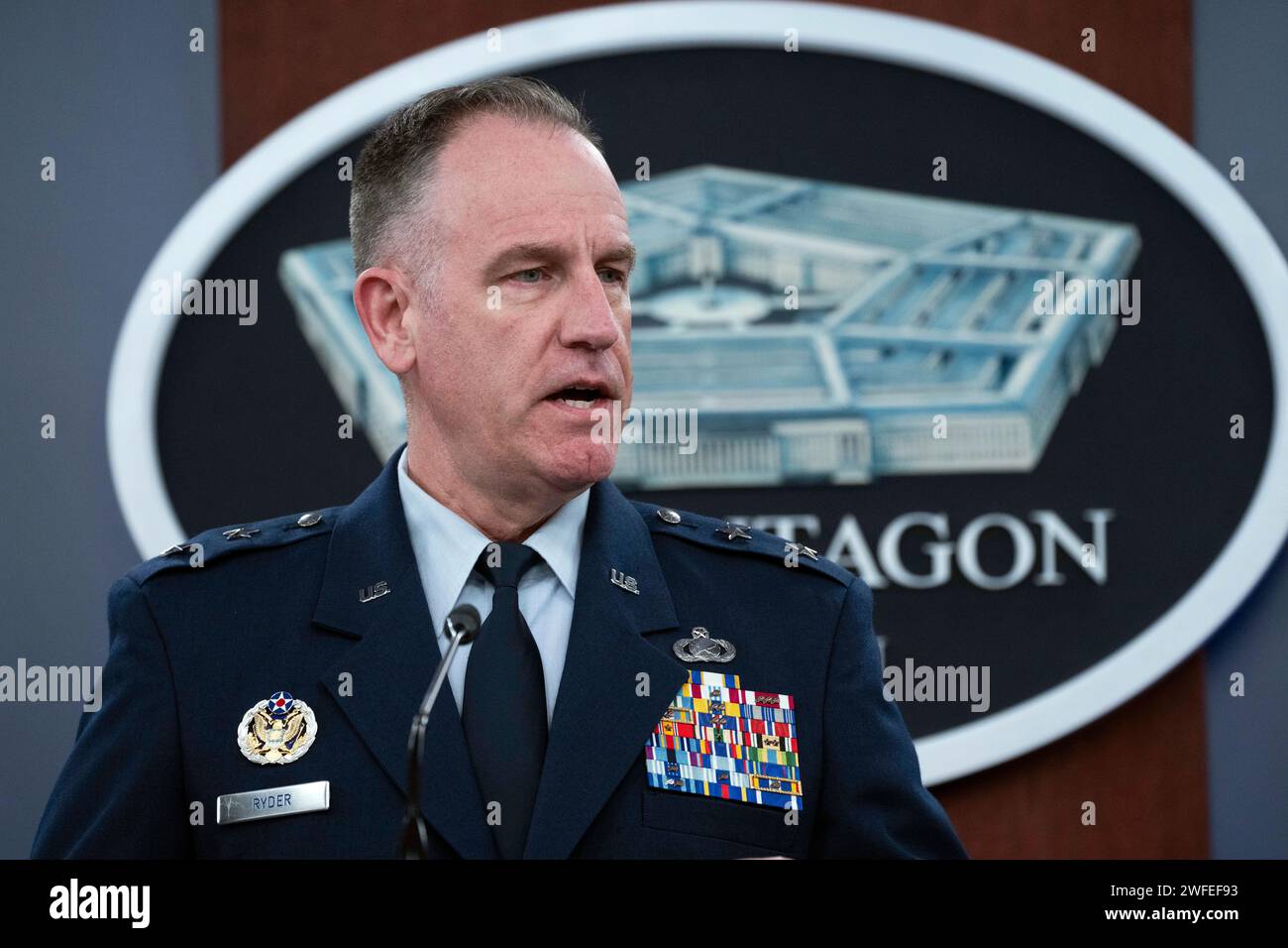 Pentagon spokesman Air Force Maj. Gen. Patrick Ryder, speaks during a ...