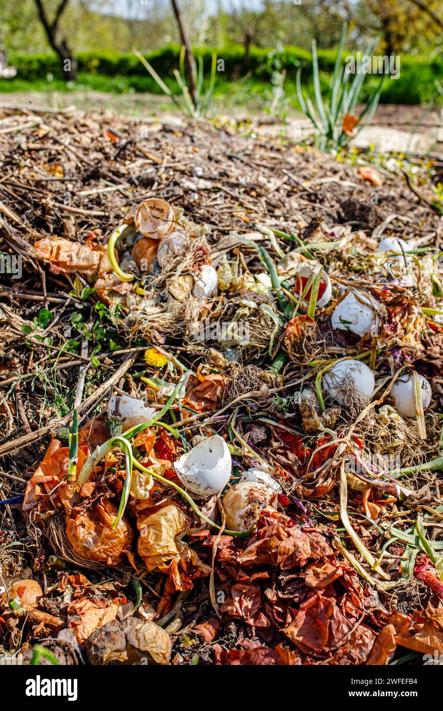Plastic waste in the garden. Garbage in the garden Stock Photo - Alamy