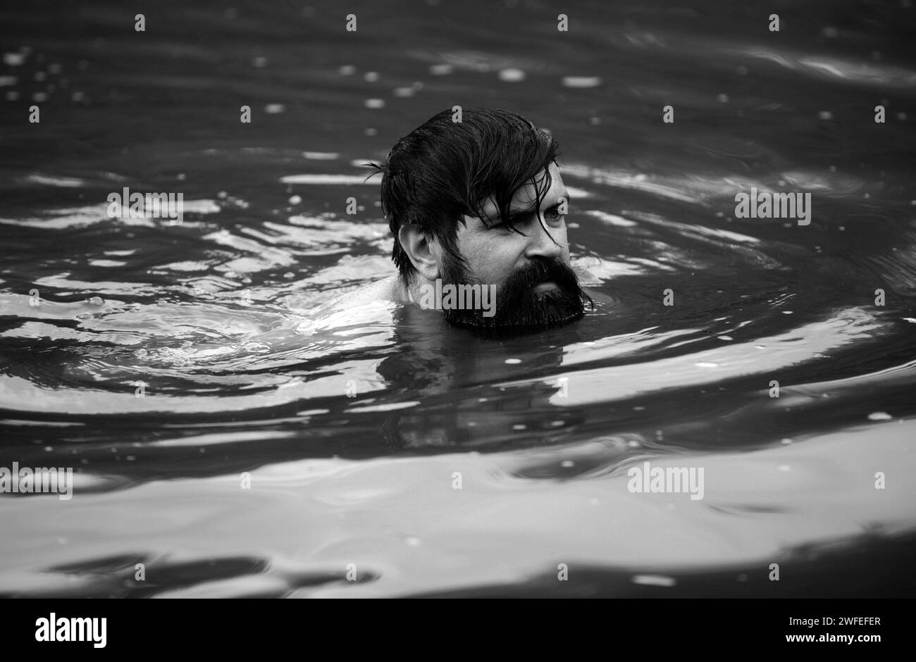 Bearded man swimming in river. Summer vacation and traveling Stock ...