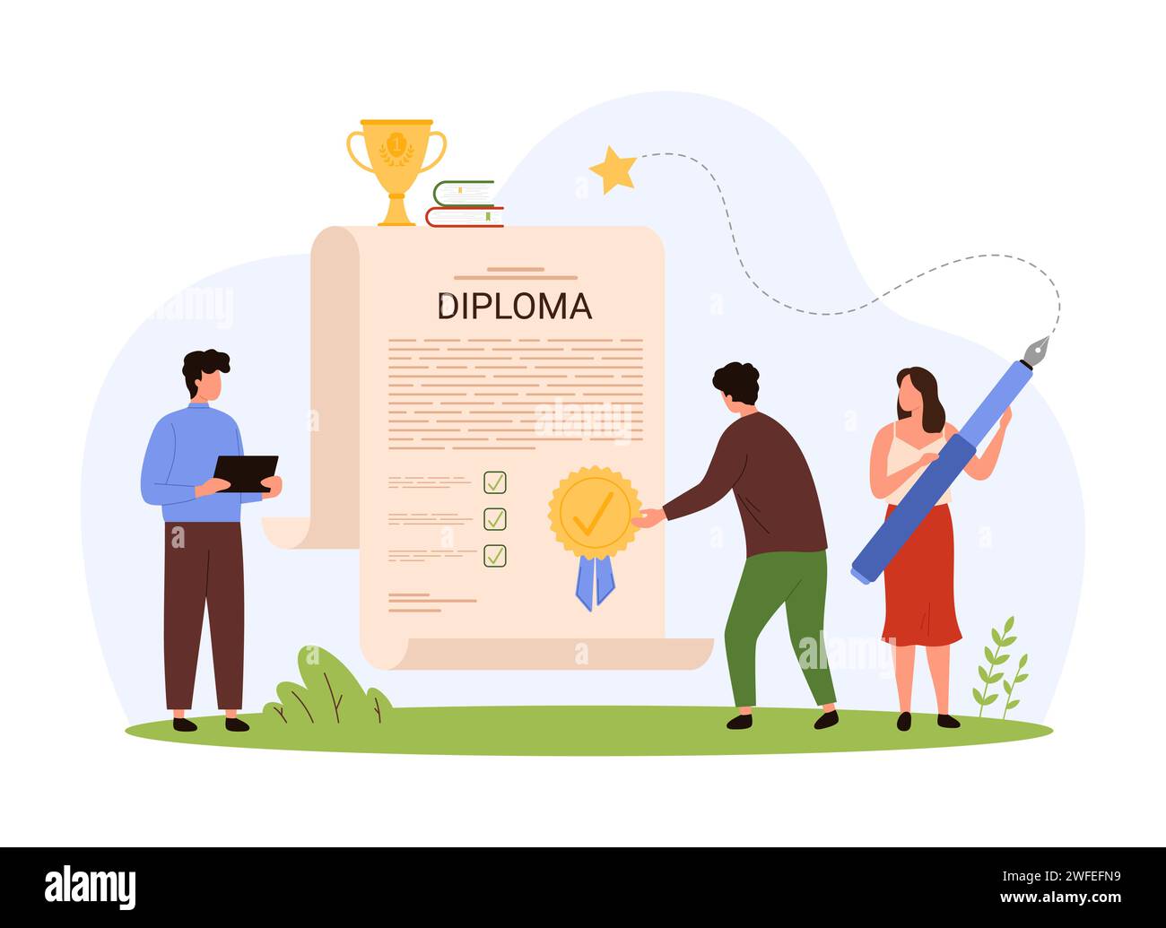 Graduation, diploma and certificate of education achievement. Tiny ...