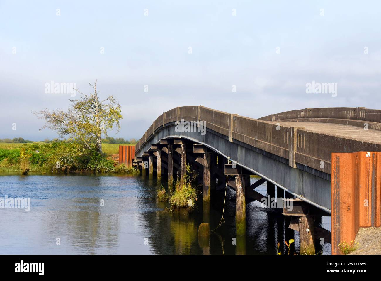 Small bridge crosses over the Columbia River giving access to Svensen ...