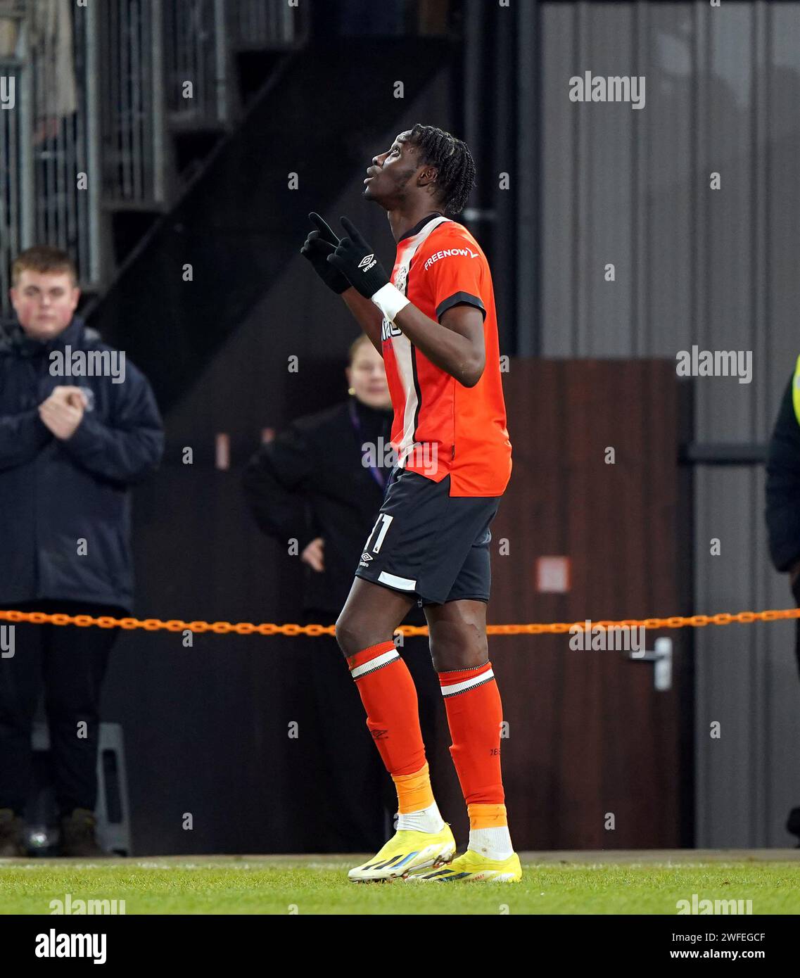Luton Town's Elijah Adebayo celebrates scoring their side's fourth goal ...
