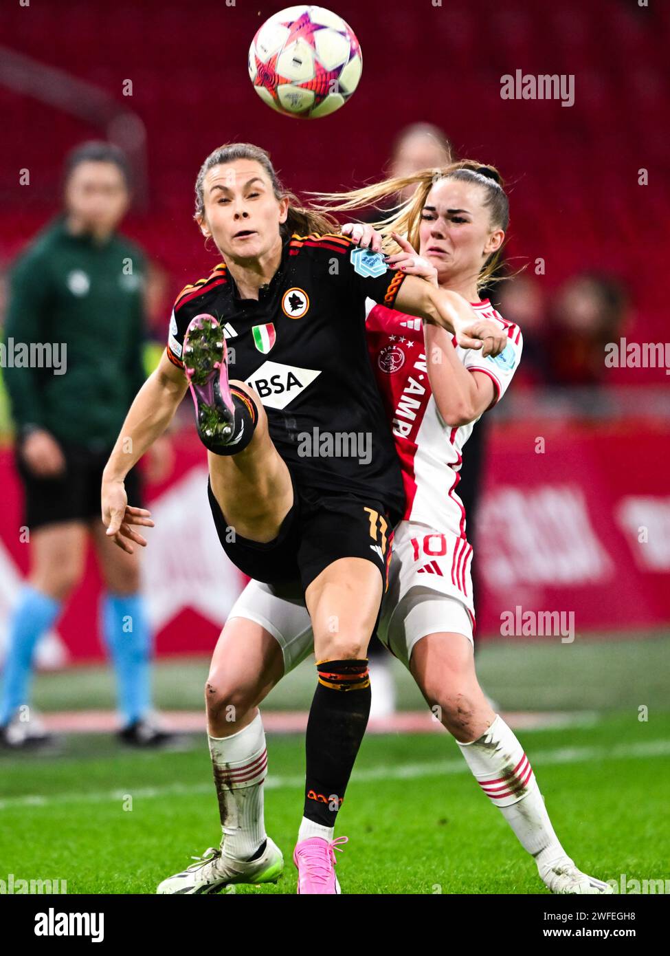 AMSTERDAM - (l-r) Emilie Haavi of AS Roma, Nadine Noordam of Ajax ...