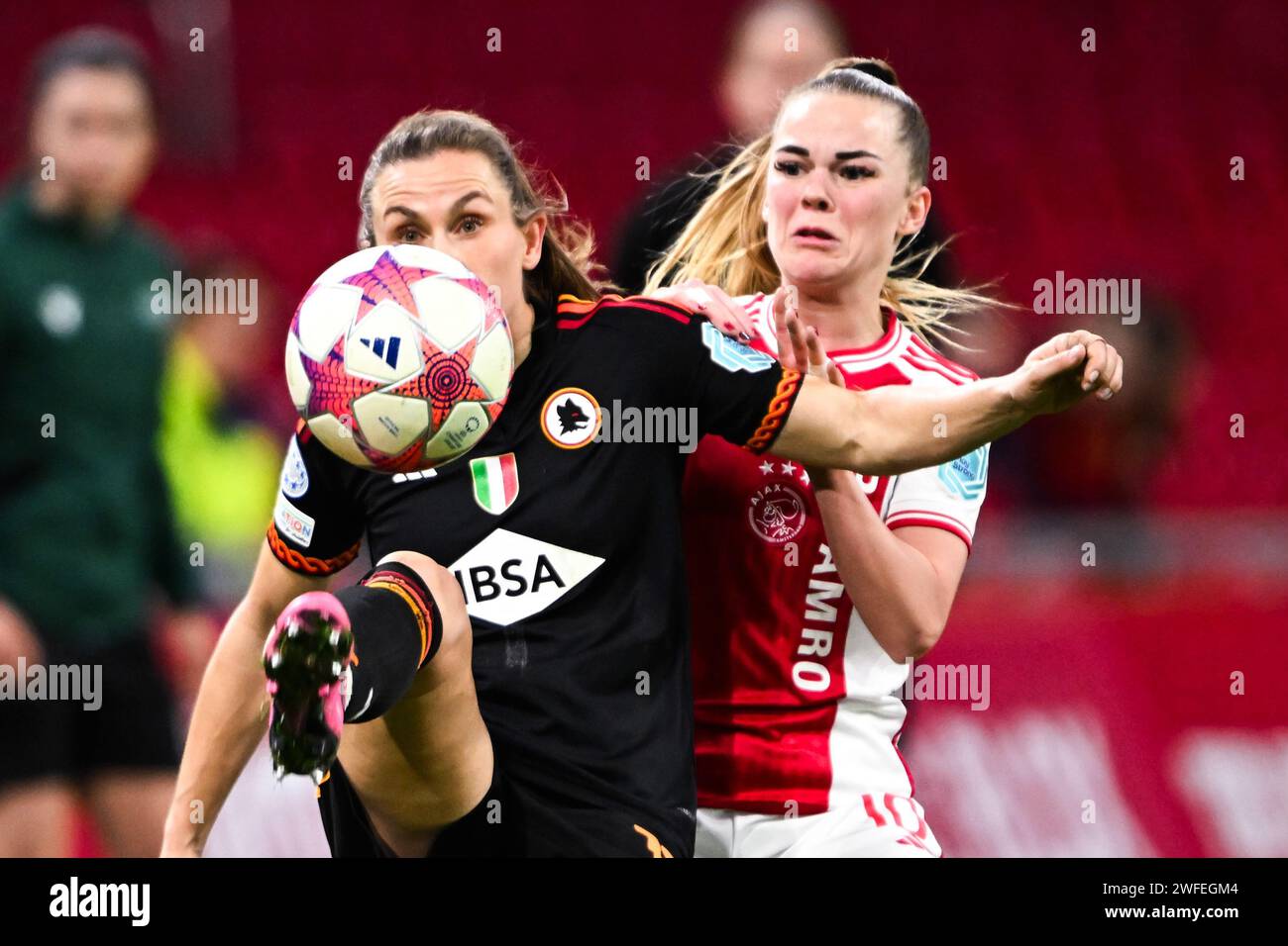 AMSTERDAM - (l-r) Emilie Haavi of AS Roma, Nadine Noordam of Ajax ...